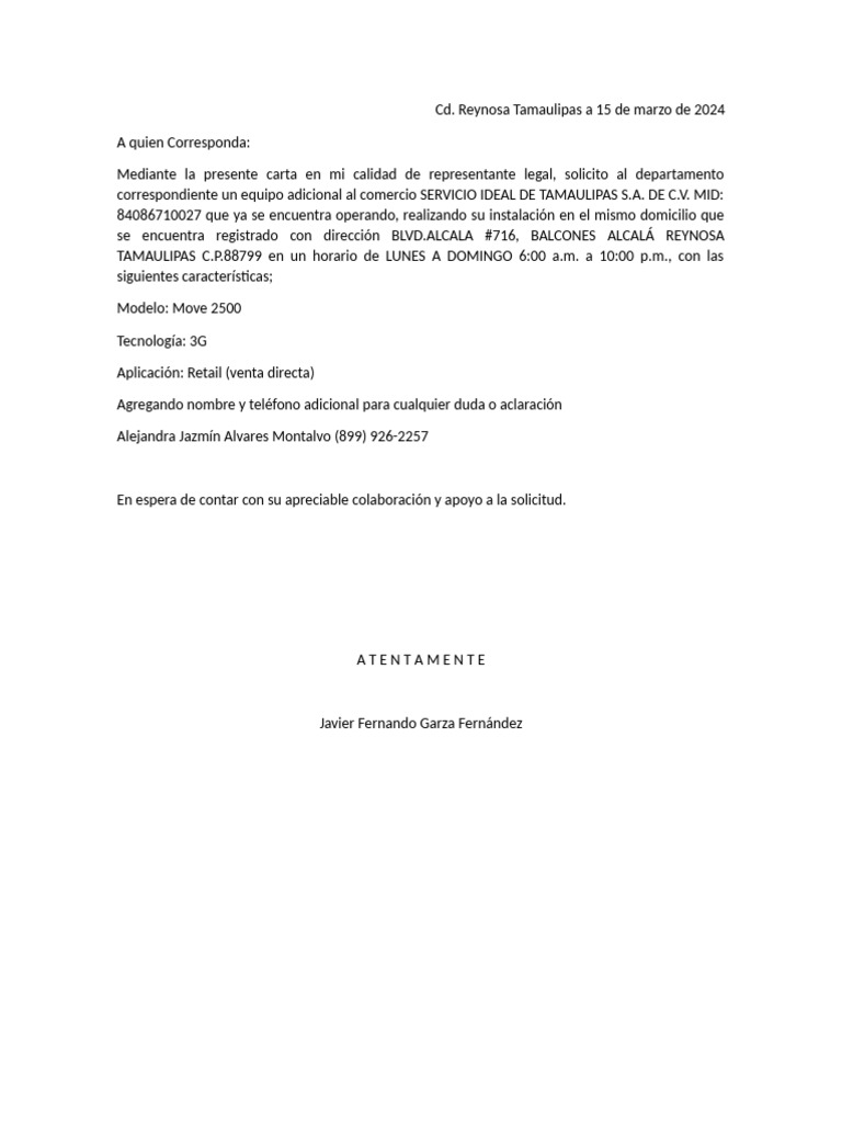 Carta Solicitud TPV Scotiabank Balcones | PDF