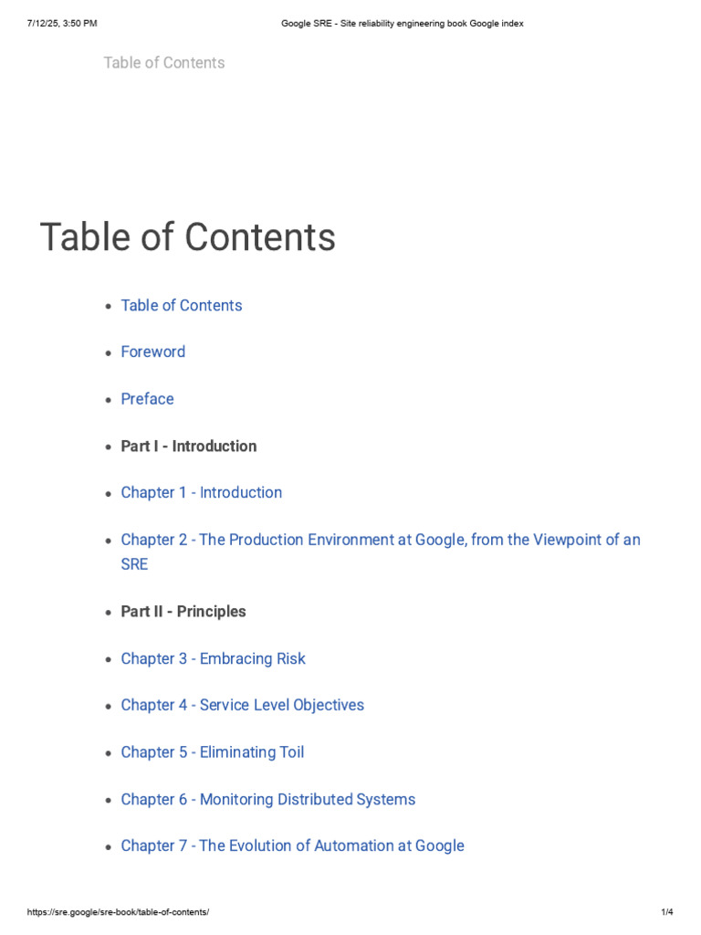 Google SRE Book Table of Contents | PDF | Computing | Systems Engineering