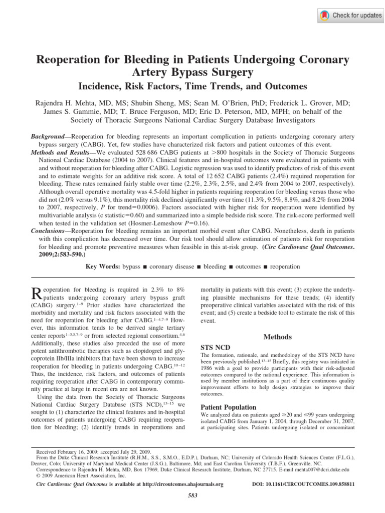 Mehta Et Al Reoperation For Bleeding in Patients Undergoing Coronary ...