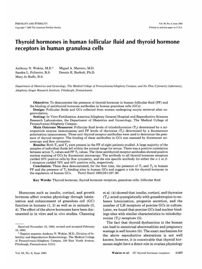 Thyroid Hormones in Human Follicular Fluid and Thyroid Hormone Receptor ...