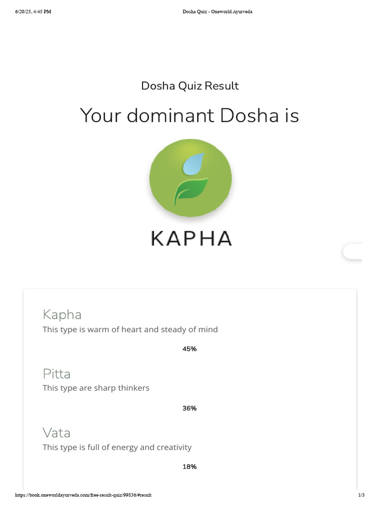 Your Dosha Results Explained | PDF | Ayurveda | Medical Specialties