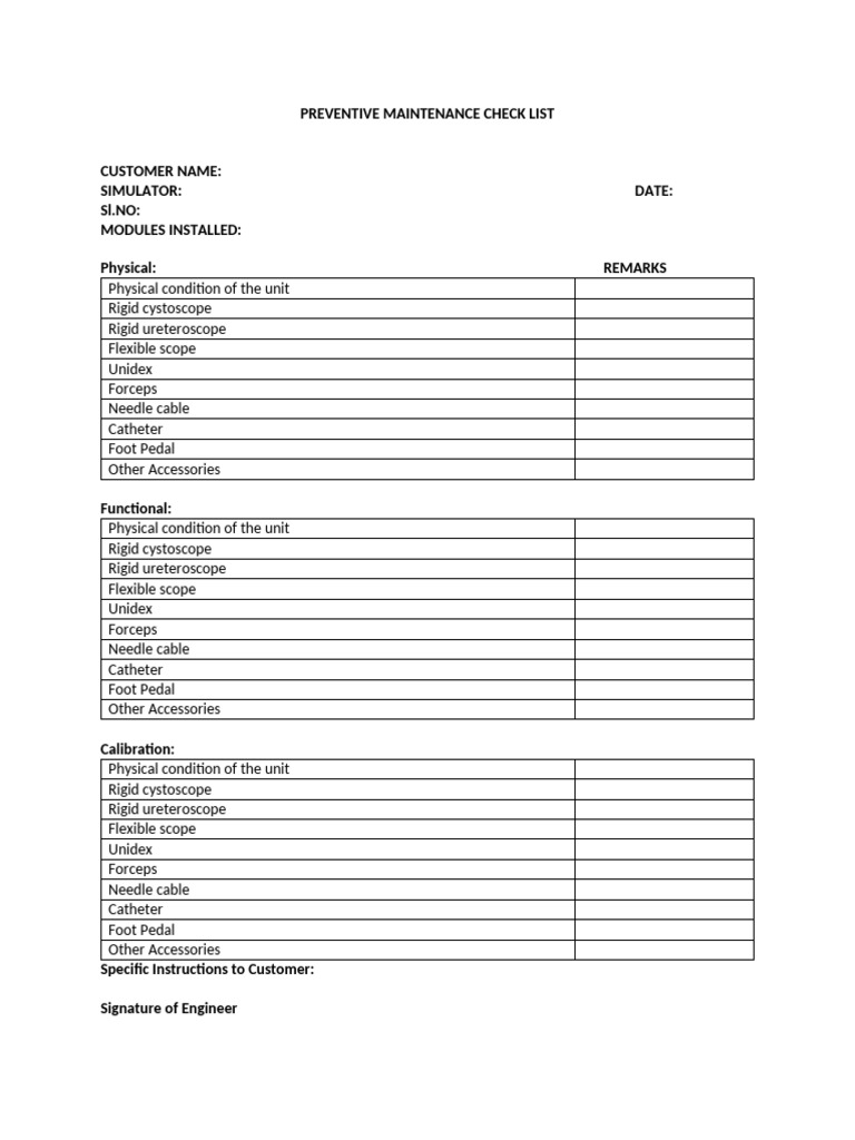 Preventive Maintenance Check List | PDF | Medical Equipment