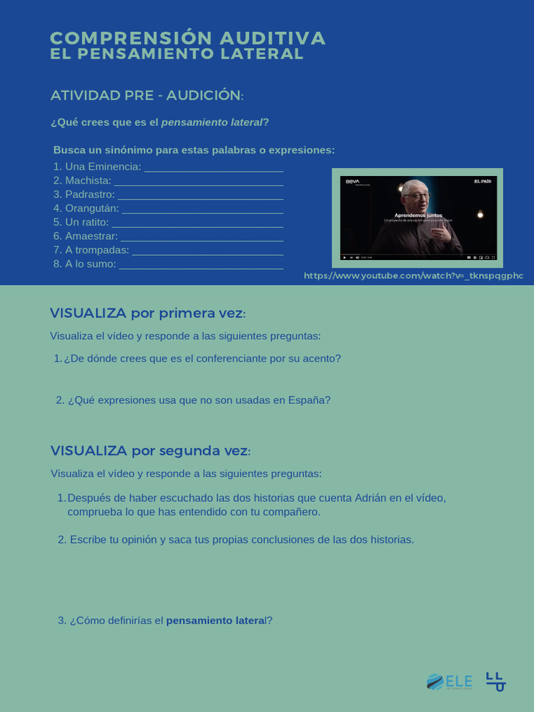 Comprensión Lectora y Auditiva Pensamiento Lateral ELE | PDF