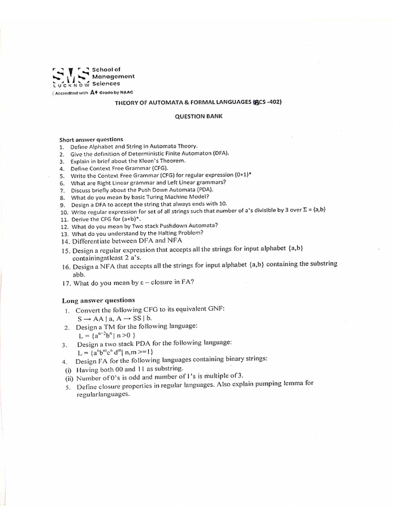 Automata Question Bank | PDF