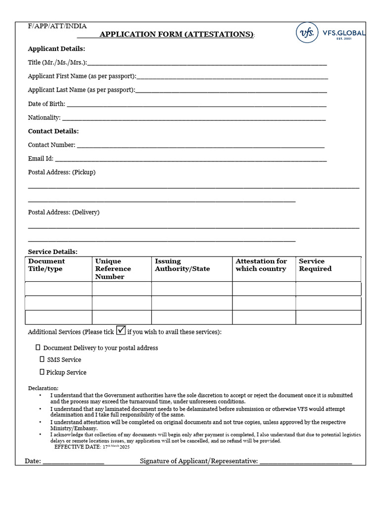 India Attestation Application Form | PDF