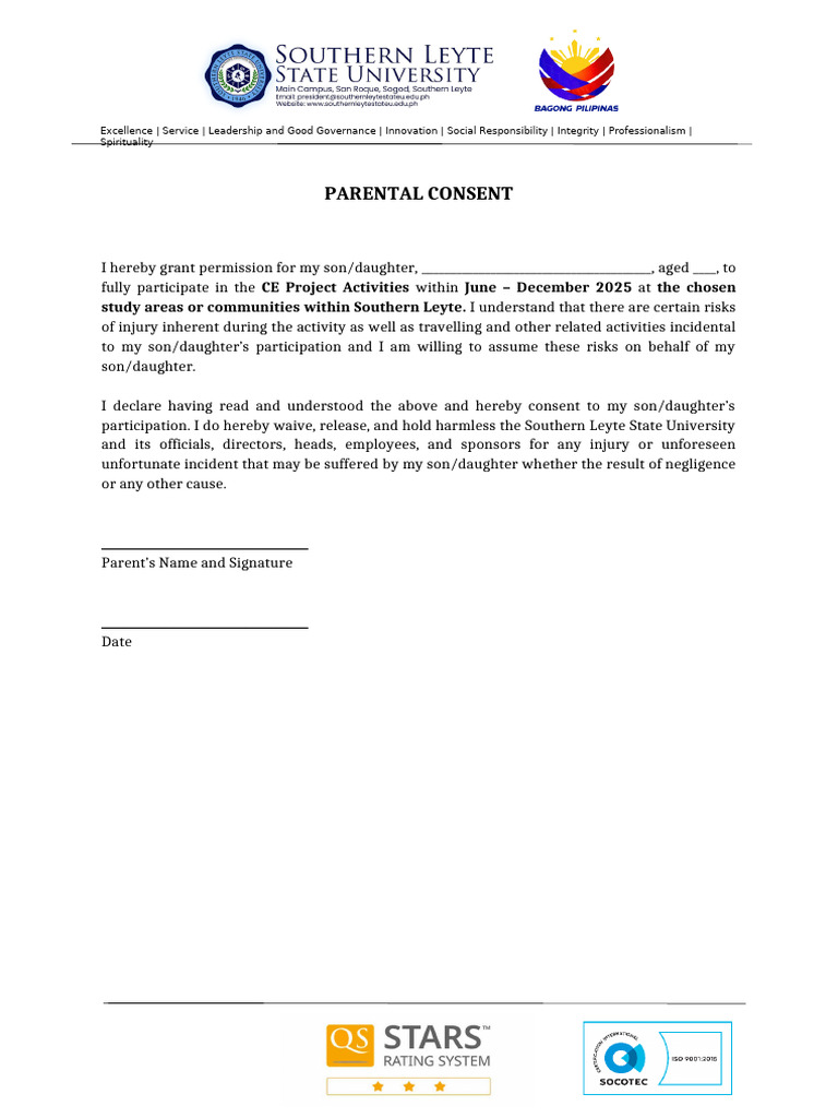 Parental Consent Form for CE Project | PDF