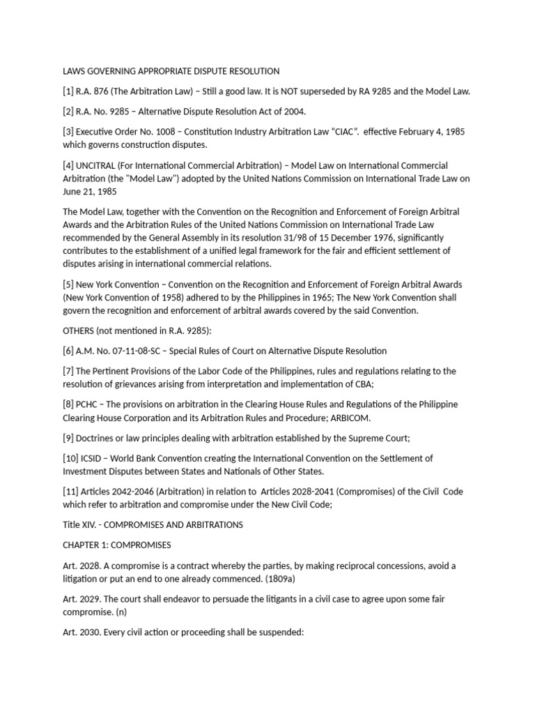 Laws Governing Appropriate Dispute Resolution | PDF | Alternative ...