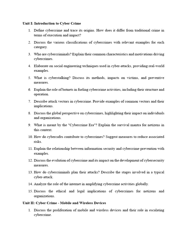 Cyber Security Unit Wise Important Question Bank | PDF | Cybercrime ...