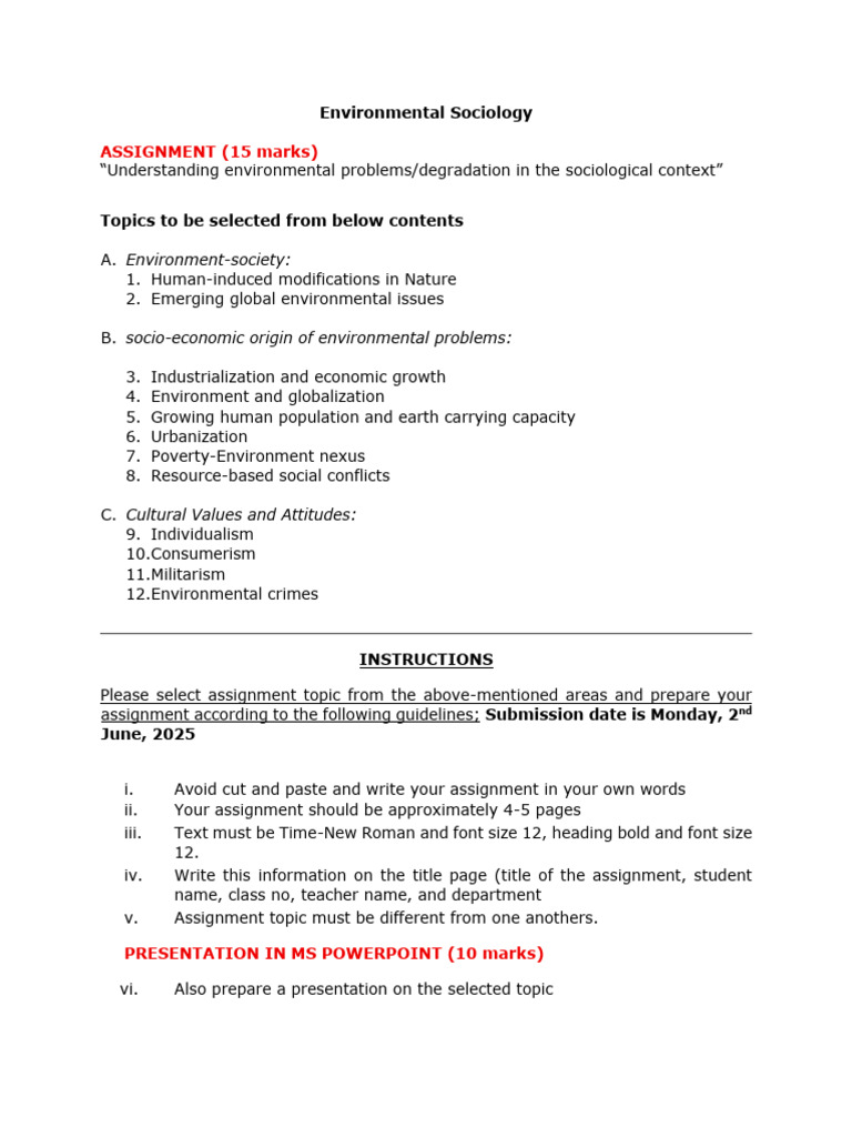 Environmental Sociology Assignment 2nd June-2025 | PDF