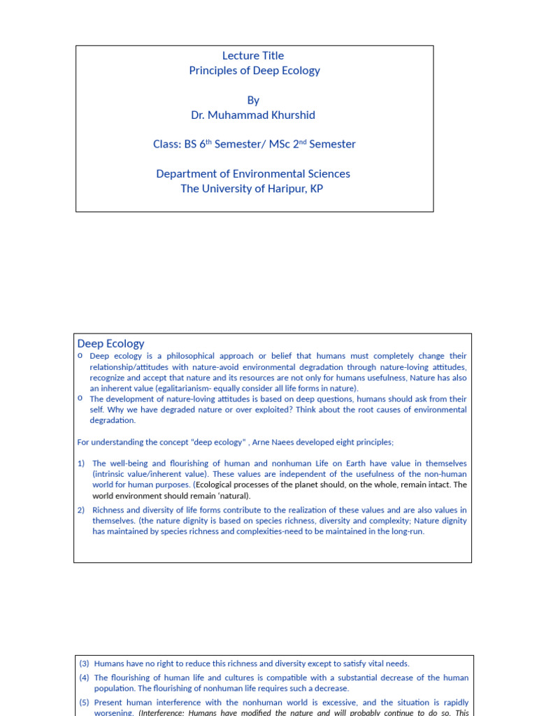 Principles of Deep Ecology Explained | PDF | Ecology | Nature