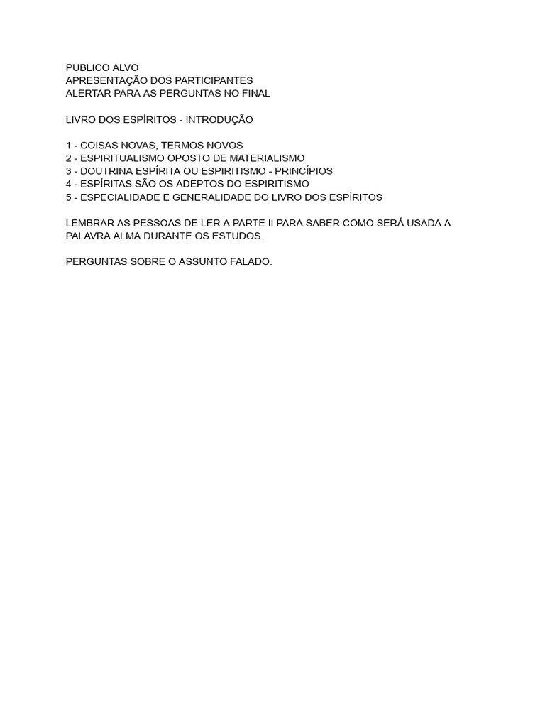 Hangout - Livro Dos Espiritos Intro | PDF