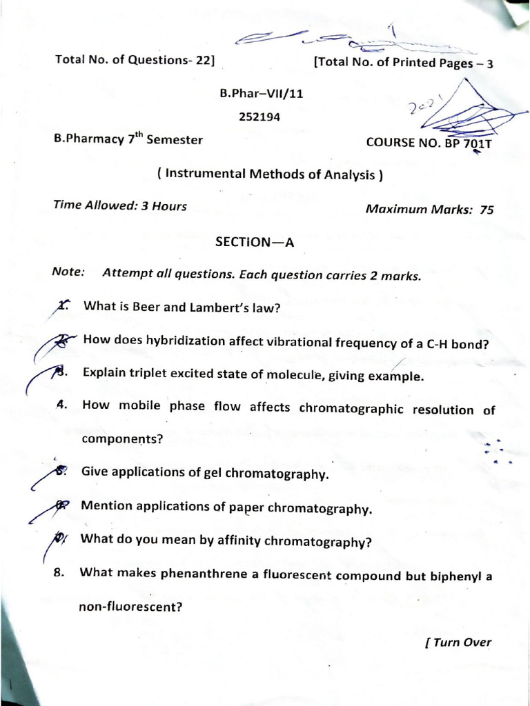 B Pharmacy 7th Sem Paper | PDF