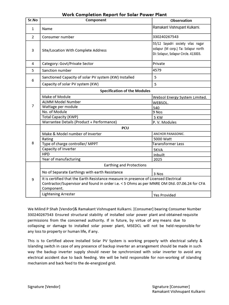 WCR Undertaking Guarantee Aadhar | PDF | Photovoltaic System | Photovoltaics