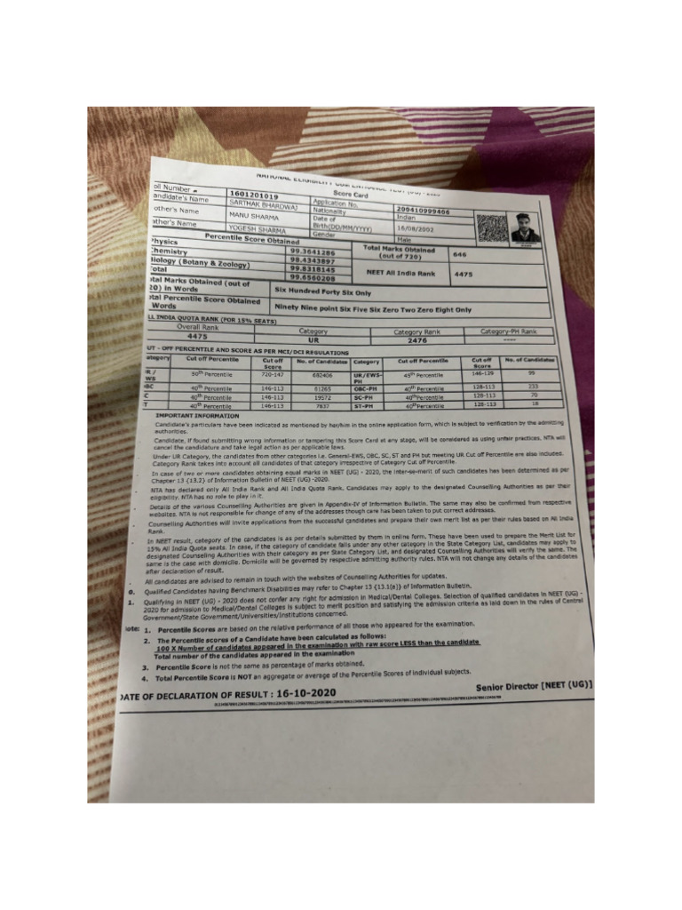 Neet Scorecard Compressed | PDF