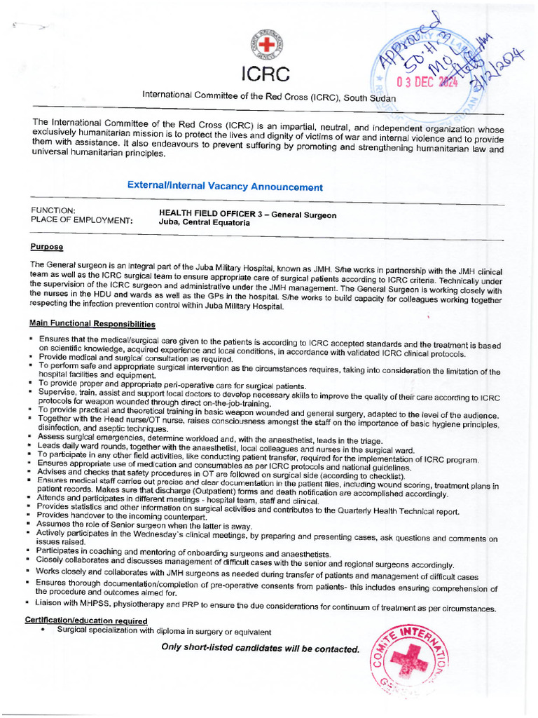 Job Ad-Health Field Officer 3-General Surgeon 3 | PDF