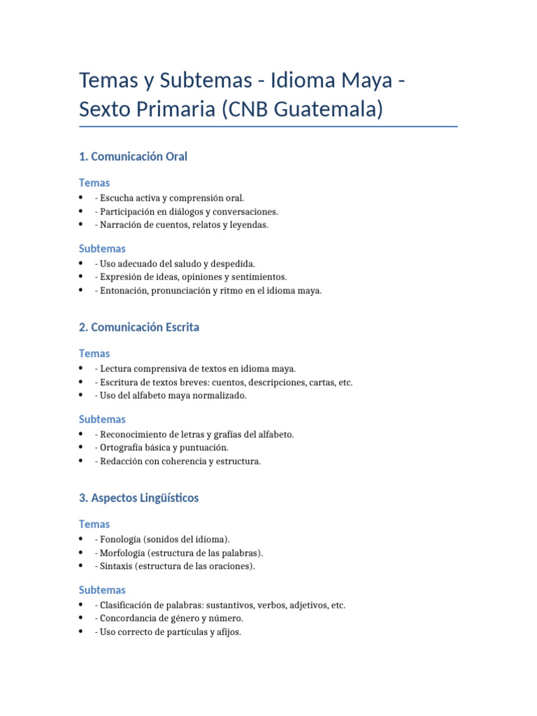 Temas de Idioma Maya para Sexto Primaria | PDF