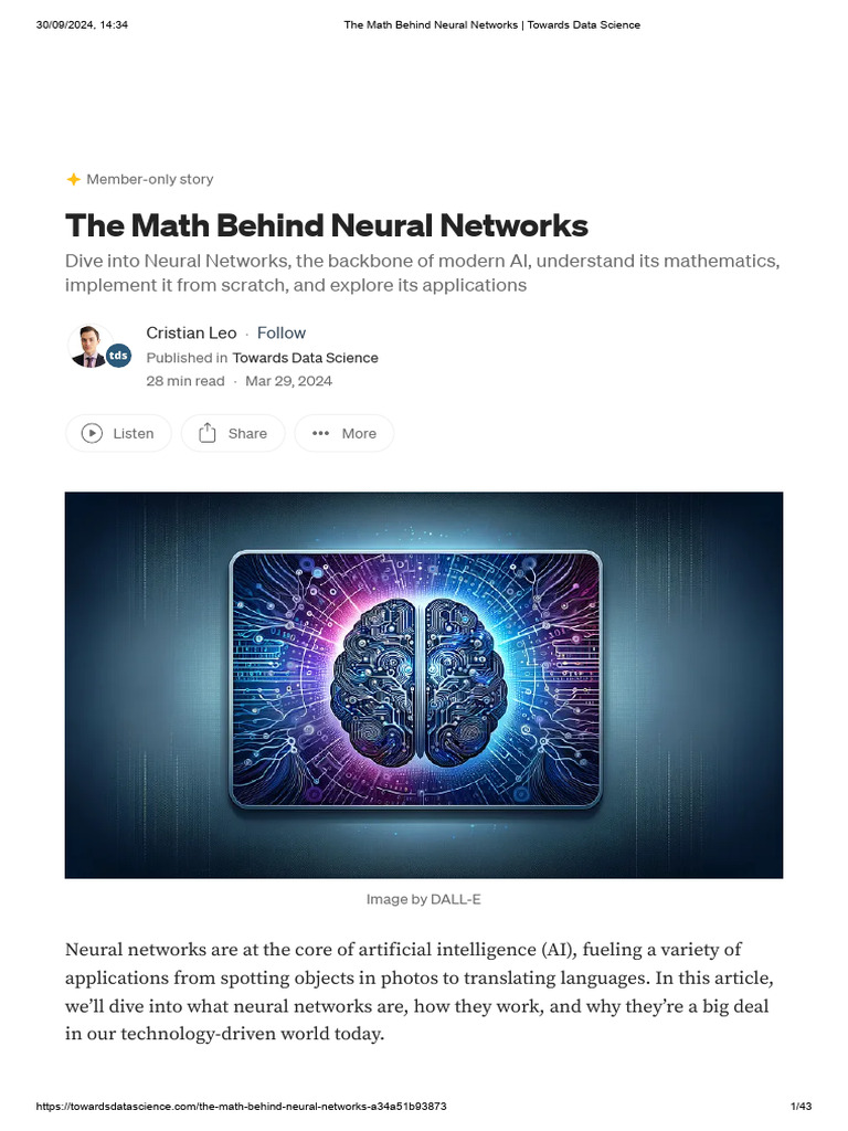 The Math Behind Neural Networks - Towards Data Science | PDF | Deep Learning | Applied Mathematics