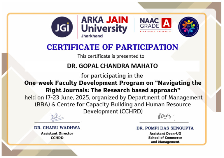 FDP Journals Certificate-303 | PDF