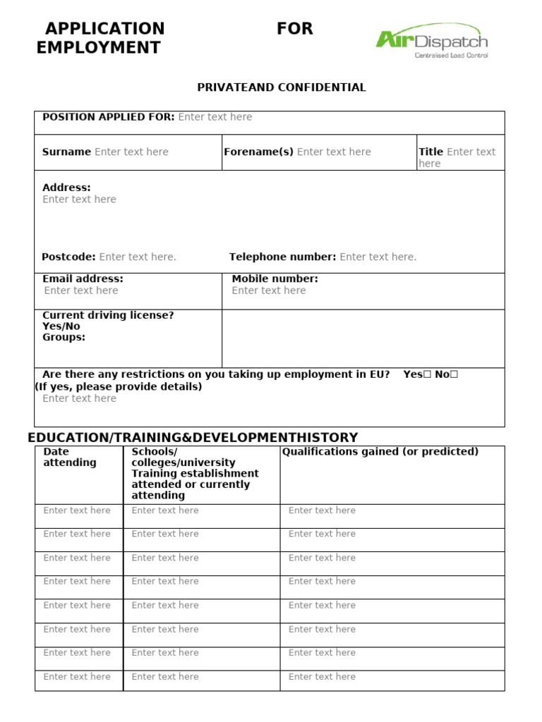 AD CLC Job Application Form - 2 | PDF