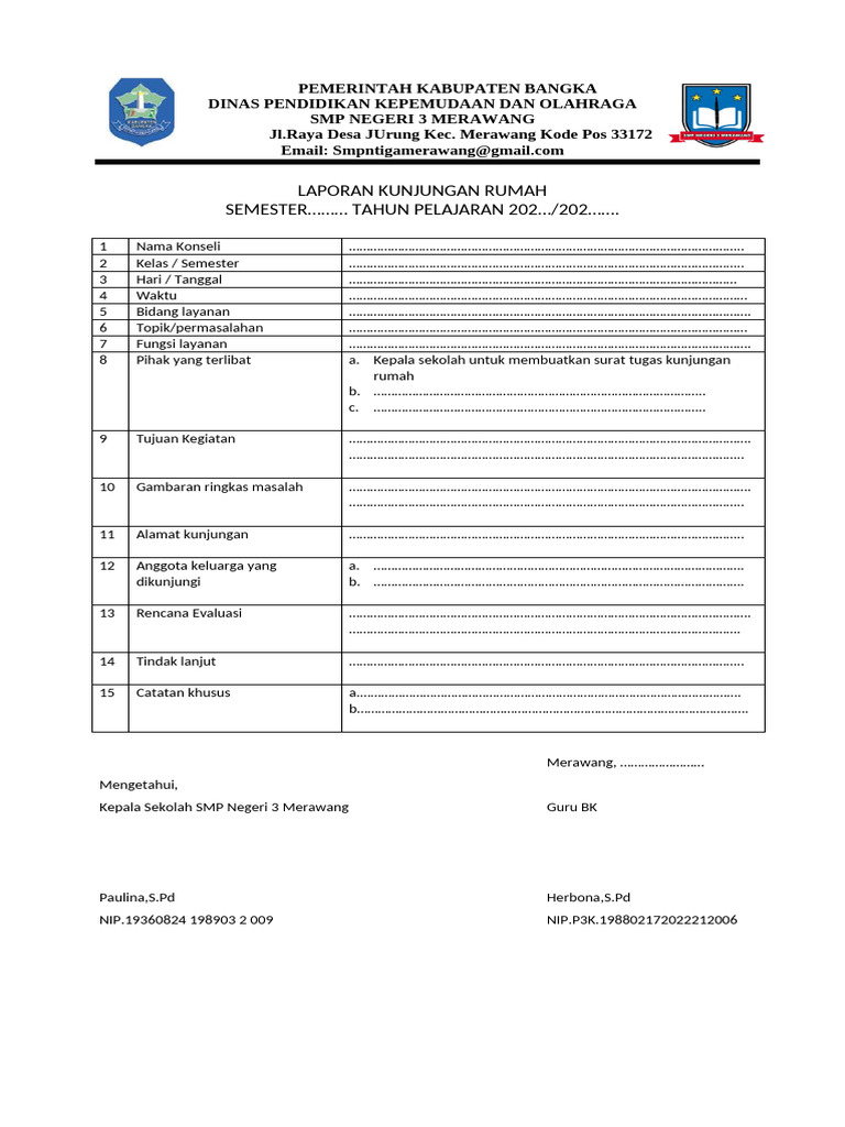 Contoh Laporan Home Visit BK SMP | PDF
