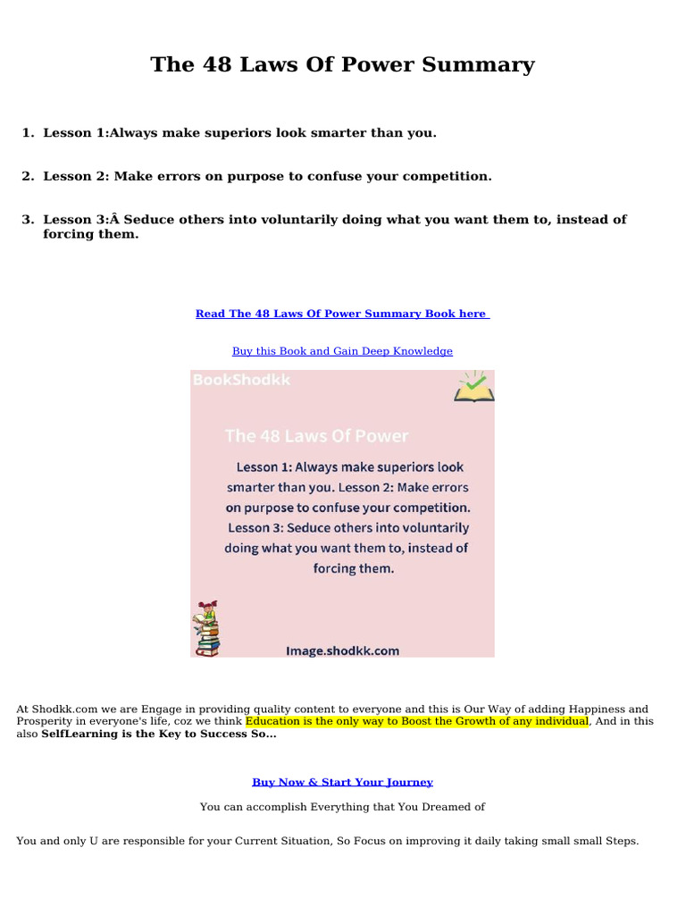 The 48 Laws of Power Summary by Image.shodkk.com | PDF