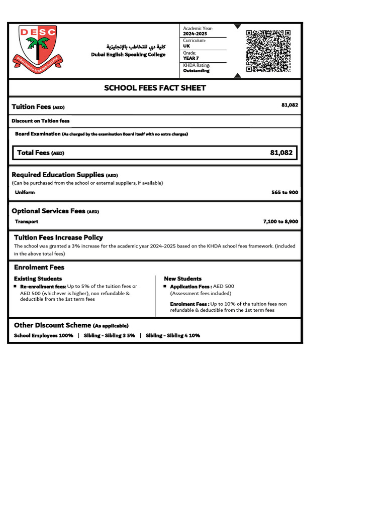 Dubai English Speaking College Fees 2024-2025 | PDF | Tuition Payments ...