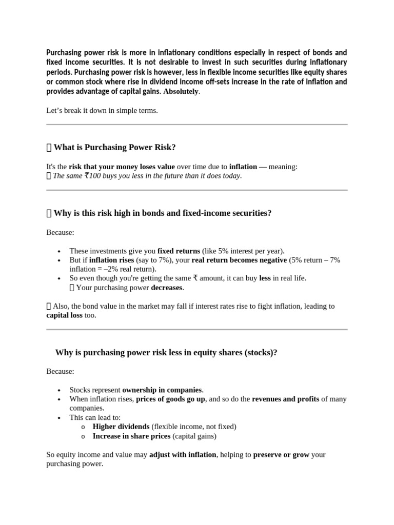 Understanding Purchasing Power Risk in Investments | PDF