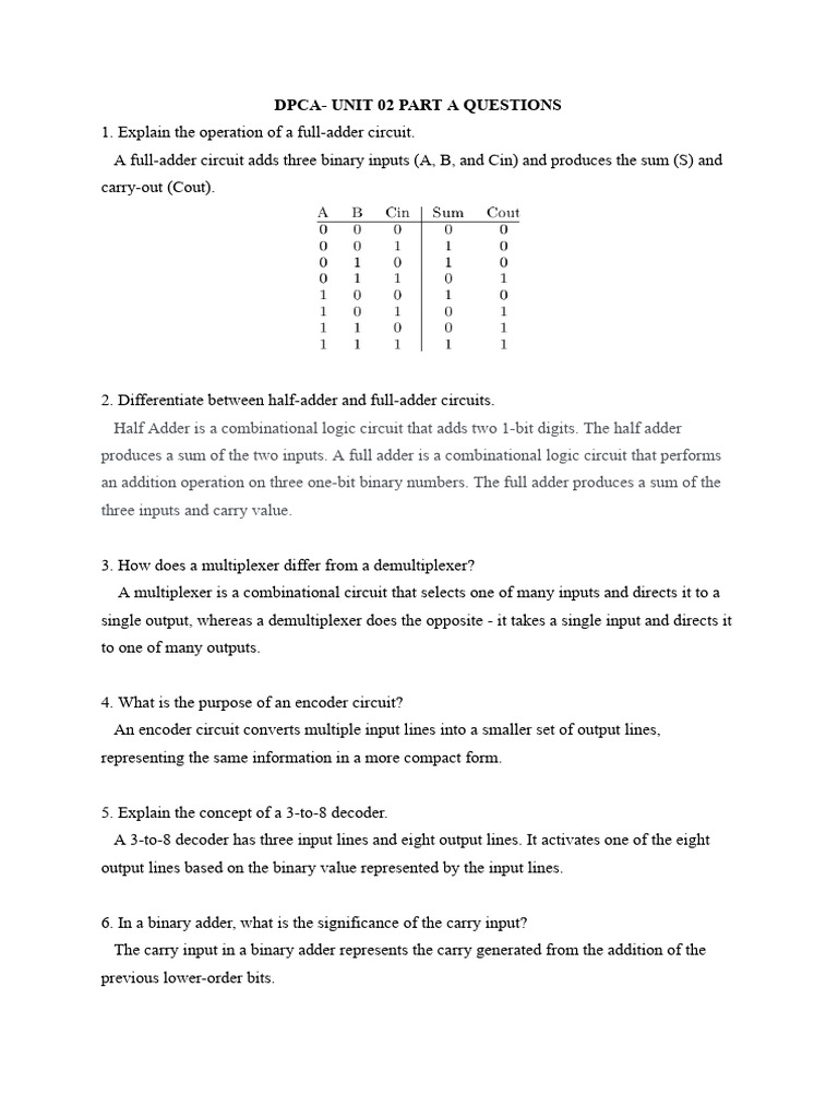 Dpca Unit 02 Part A | PDF | Digital Electronics | Electronics
