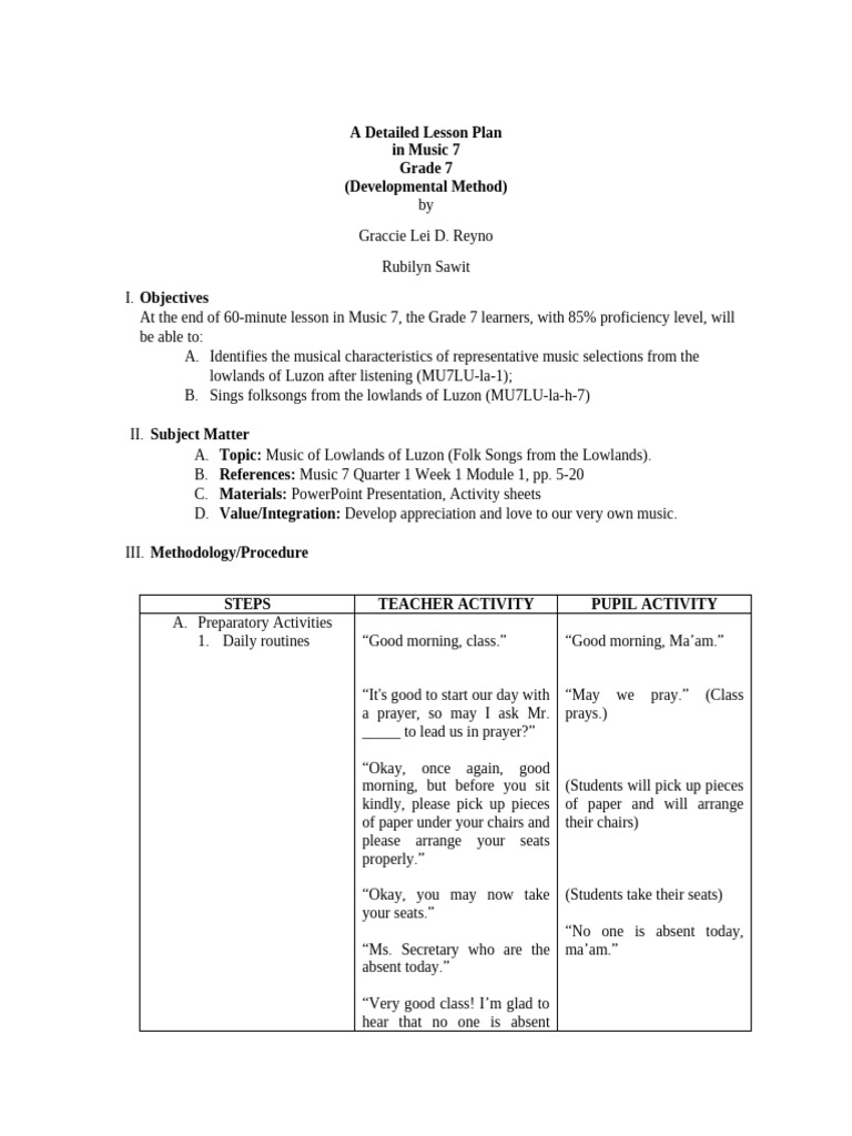 Developmental Method Lesson Plan | PDF | Songs | Musicology
