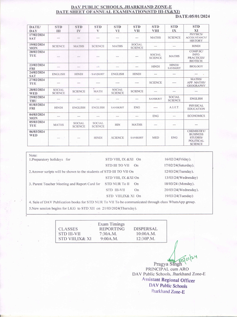Date Sheet 1 Annual Exam 2023 24 III To IX and XI 1 | PDF