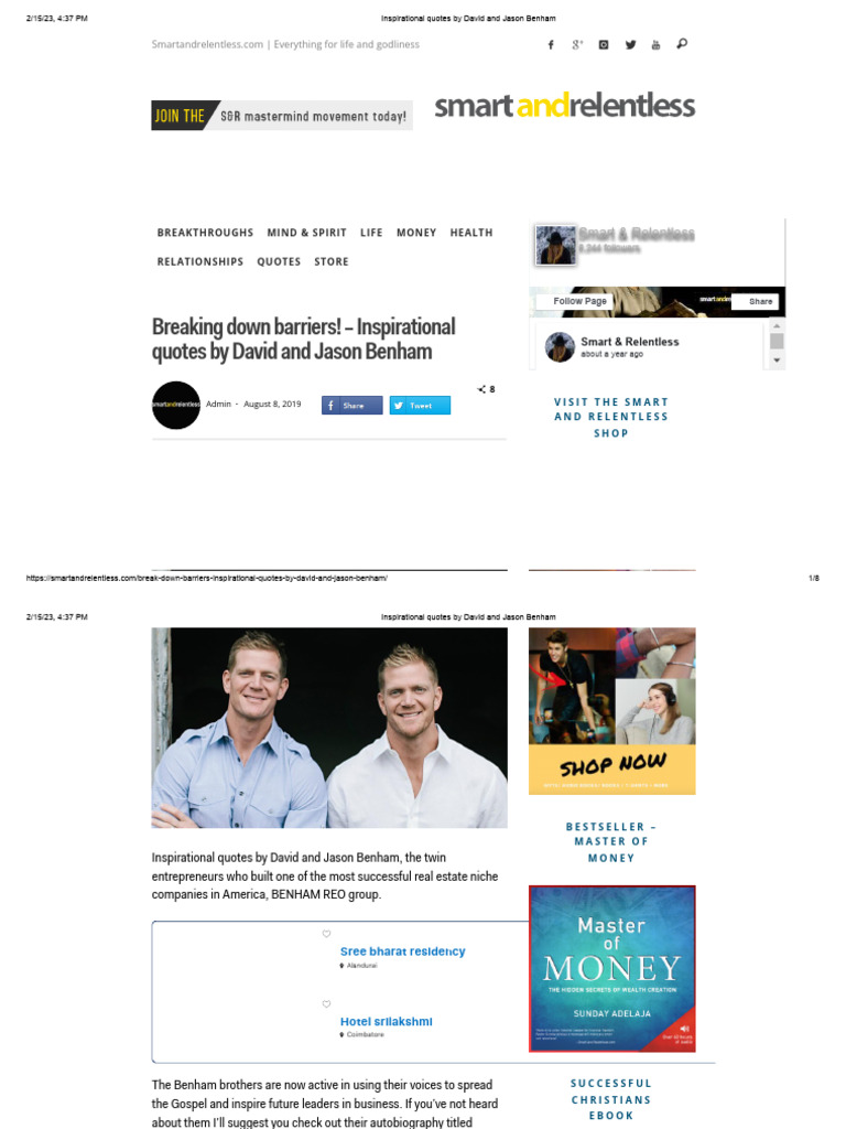 Inspirational Quotes by David and Jason Benham | PDF | Religious Belief ...