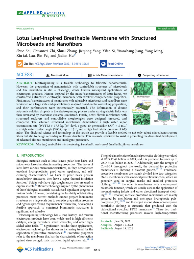 Shi Et Al 2022 Lotus Leaf Inspired Breathable Membrane With Structured ...
