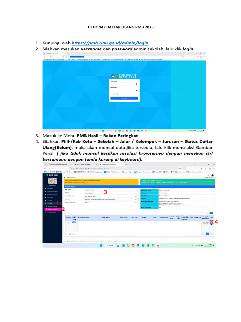 Tutorial Daftar Ulang PMB 2025 | PDF