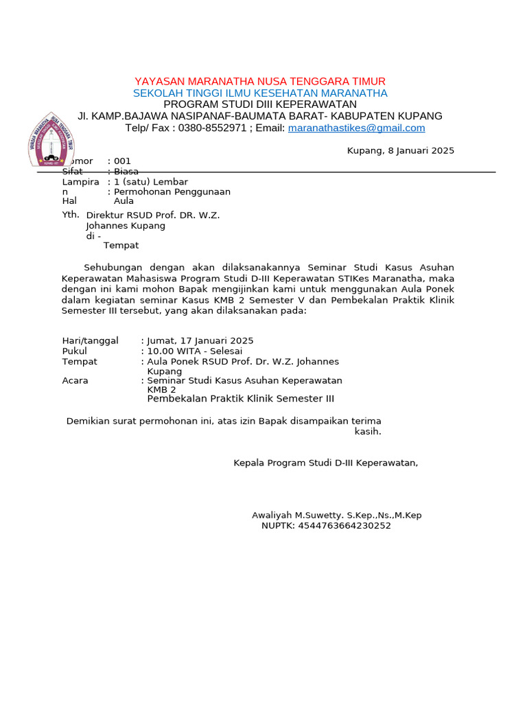 Surat Permohonan Peminjaman Ruangan Rs | PDF