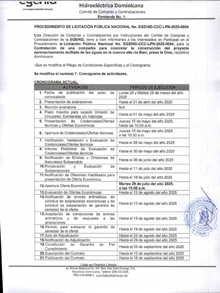 Enmienda No. 1 LPN-2025-0003 | PDF
