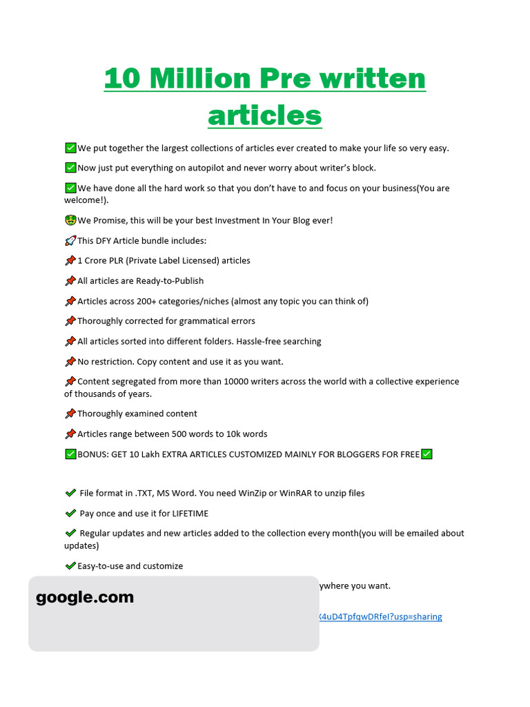 10 Million Pre Written Articles | PDF
