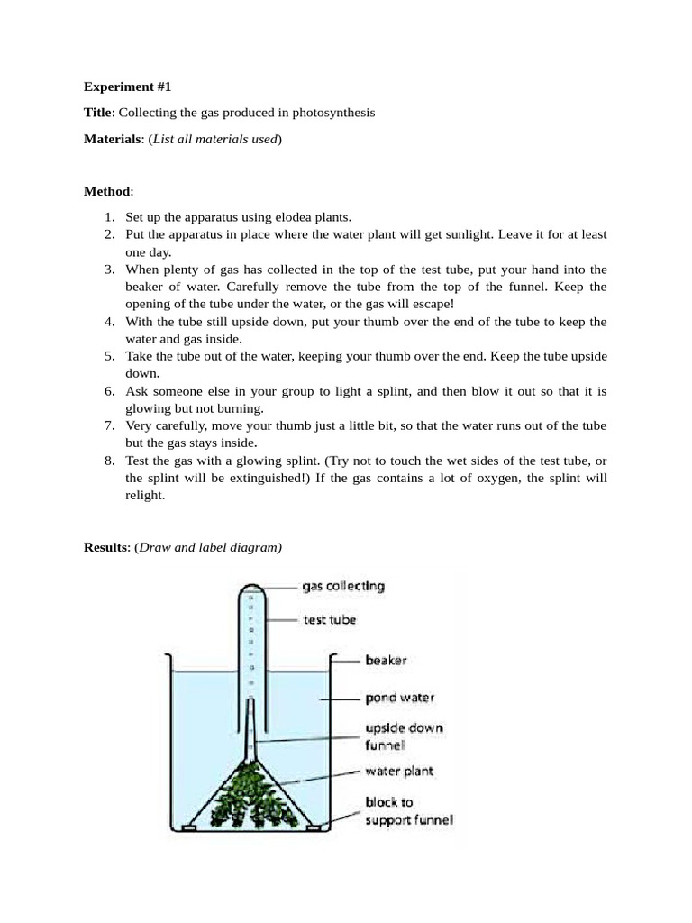 Photosynthesis Gas Collection Experiment | PDF