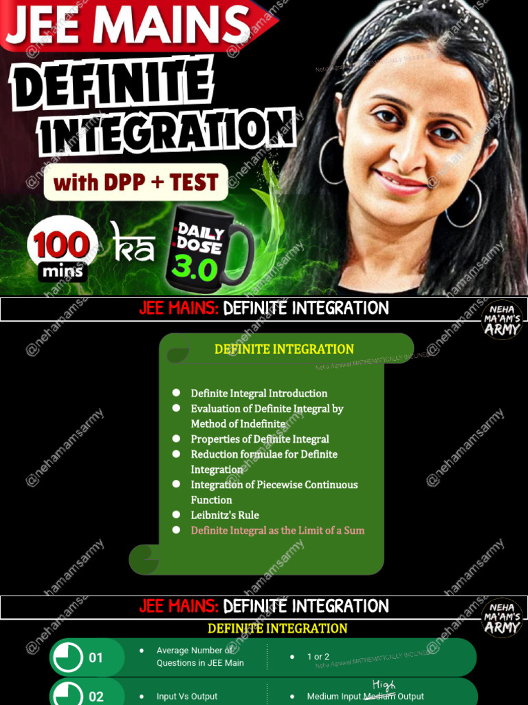 JEE Mains: Definite Integration Guide | PDF | Integral | Algebra