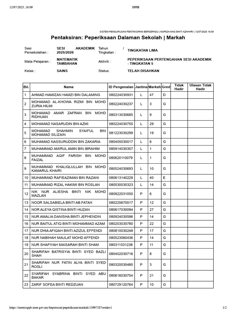 SPPB 5 Sains 2025 | PDF
