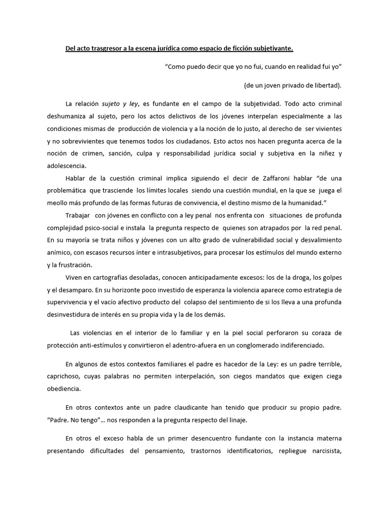 Del Acto Trasgresor A La Escena Juridica Como Espacio de Ficc | PDF | Adultos | Derecho penal