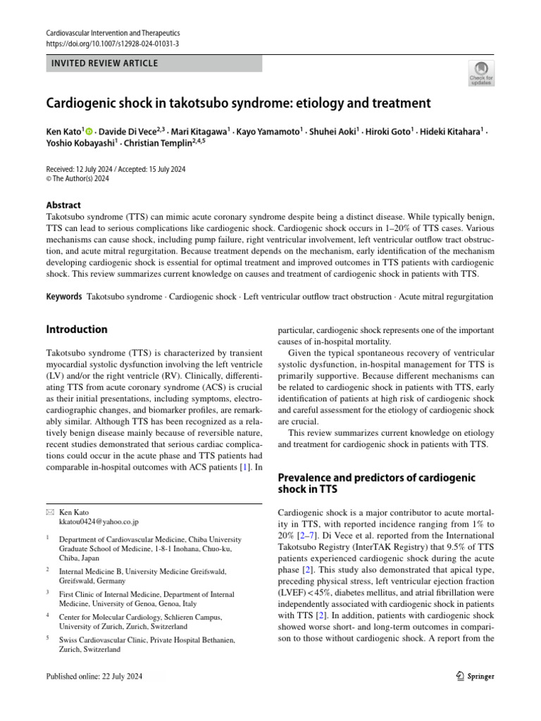 2024-Cardiogenic Shock in Takotsubo Syndrome | PDF | Heart | Shock ...