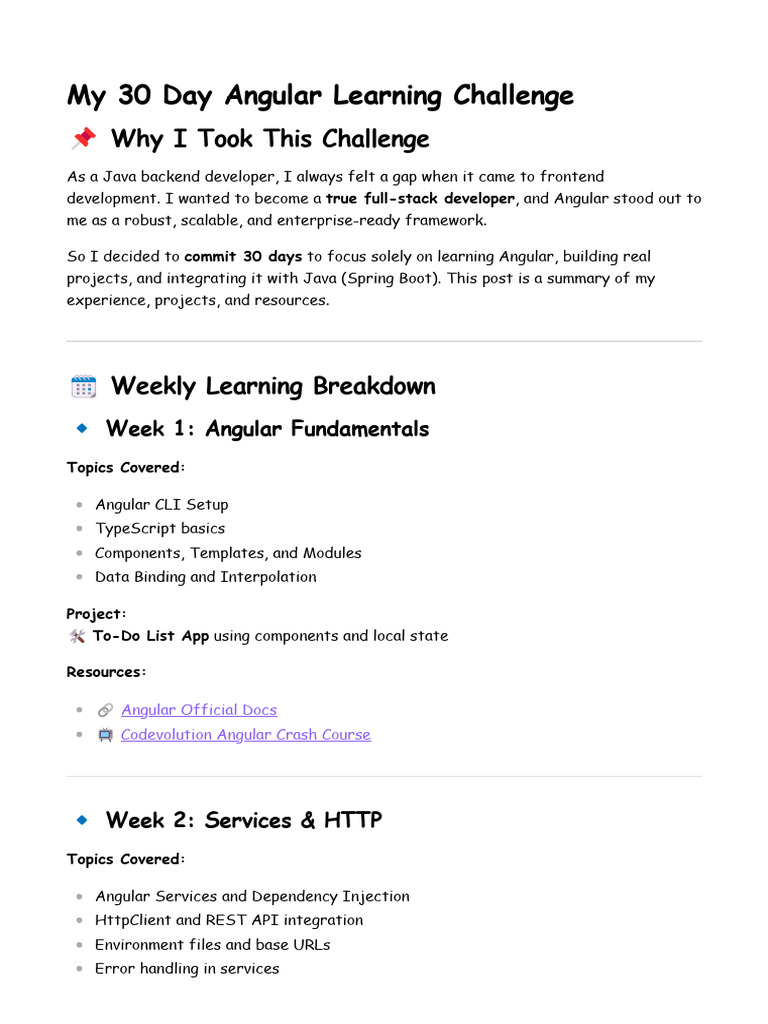 My 30 Day Angular Learning Challenge | PDF | Information Technology | Software Development