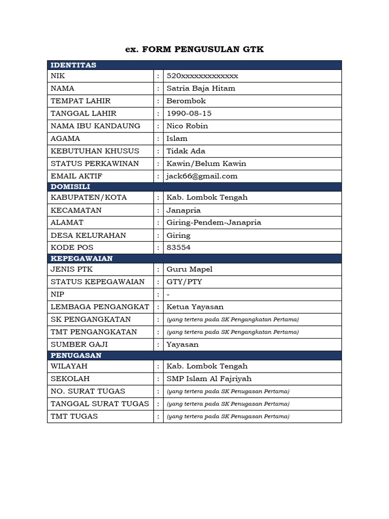 Ex FORM PENGUSULAN GTK | PDF