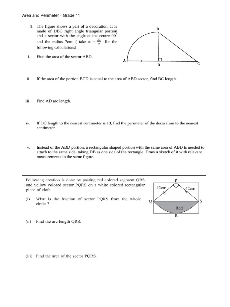 Area and Perimeter Guide for Grade 11 | PDF
