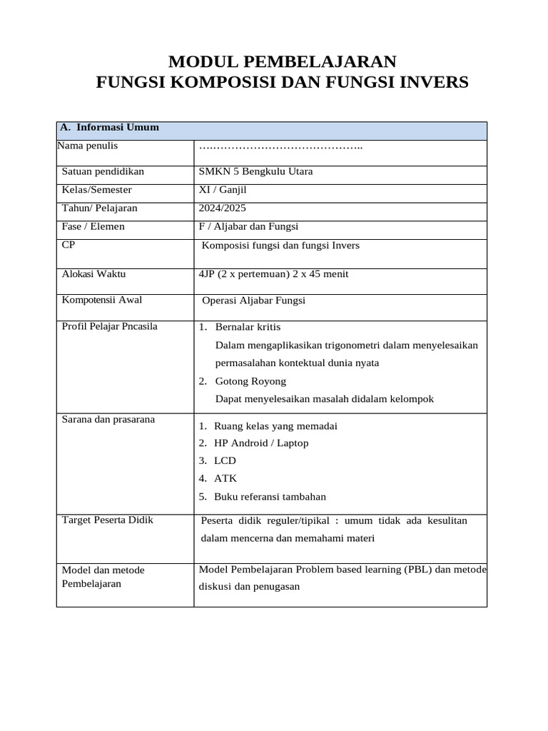 Modul Fungsi Komposisi Dan Invers | PDF