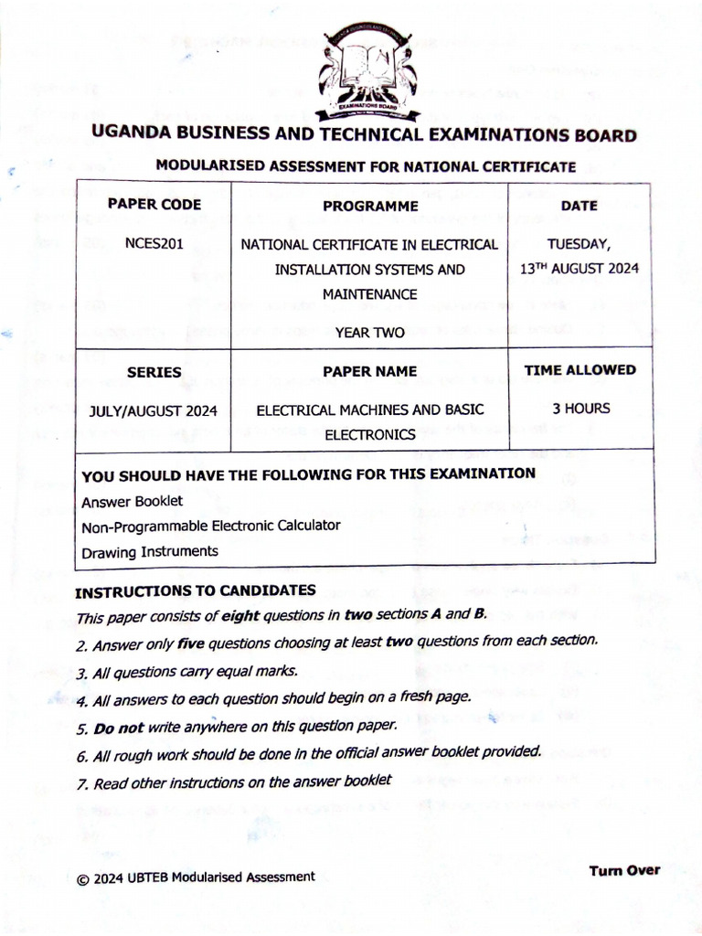 Elect Machines&Basic Electronics Aug2024 | PDF