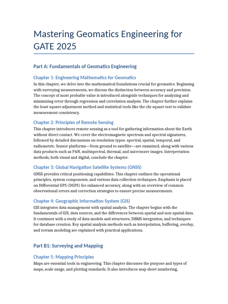 Mastering Geomatics Engineering GATE 2025 | PDF | Geographic Information System | Remote Sensing