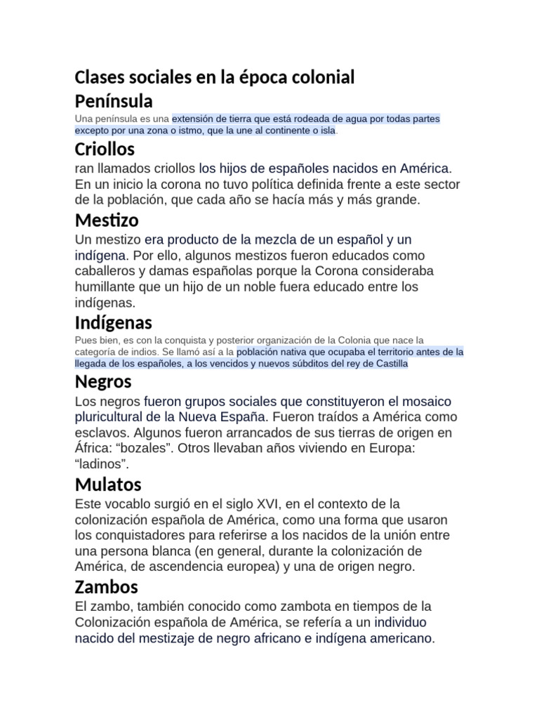 Clases sociales en la época colonial | PDF | Imperio español ...
