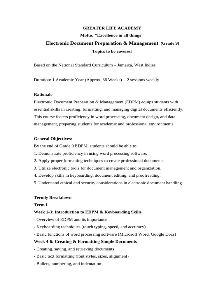 Grade 9 EDPM Curriculum Overview | PDF | Educational Assessment ...