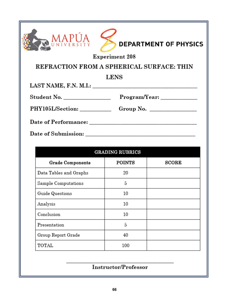 E208 Refraction From A Spherical Surface-Thin Lenses | PDF | Optics | Atomic